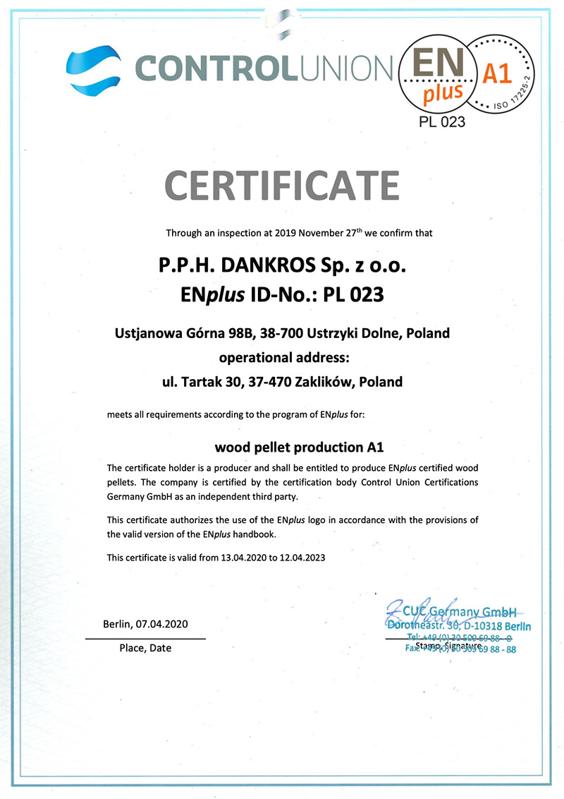 Holzpellet Dankros ENplus A1 mit Lieferung per Sattelzug | Pellet4future.de